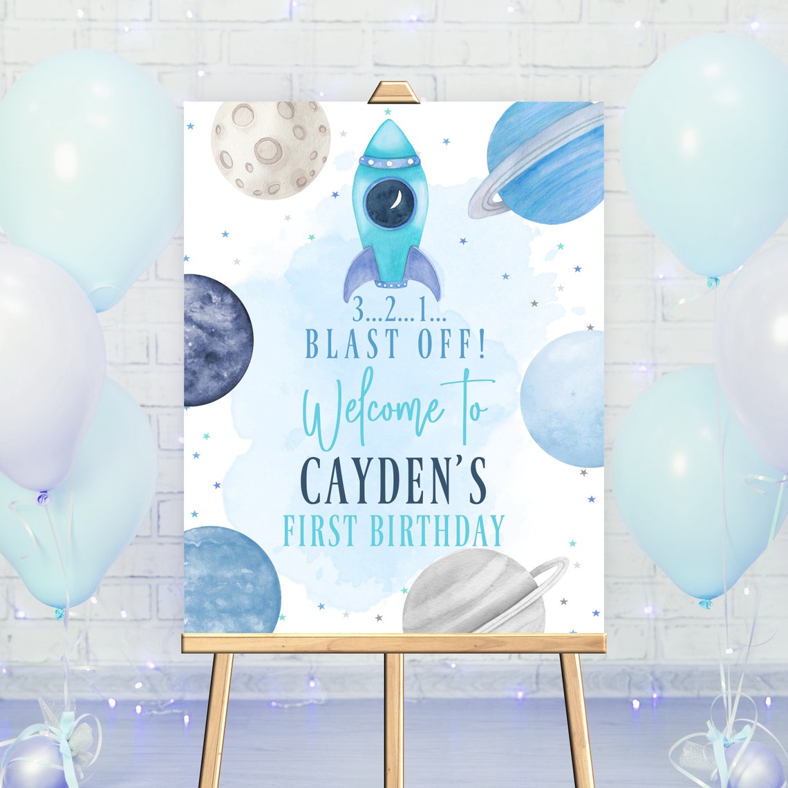 Editable Outer Space Welcome Sign, Galaxy Boy Birthday Party Decor ...