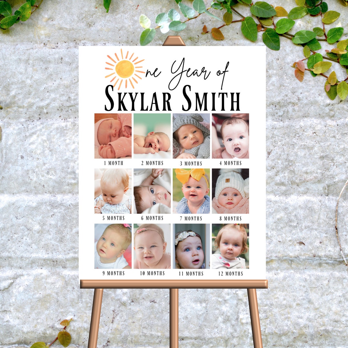 Editable Sun Baby's First Year Photo Poster Milestone Sunshine Boho ...