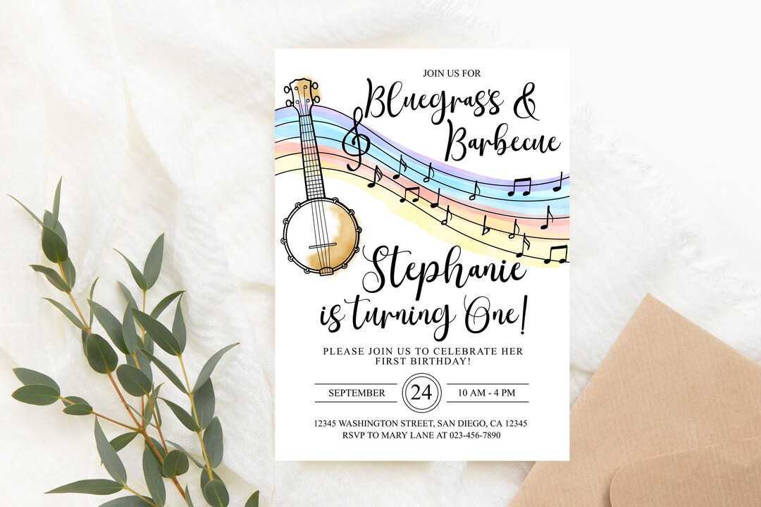 Editable Banjo Birthday Invitation Music Invitation Musical Instrument ...