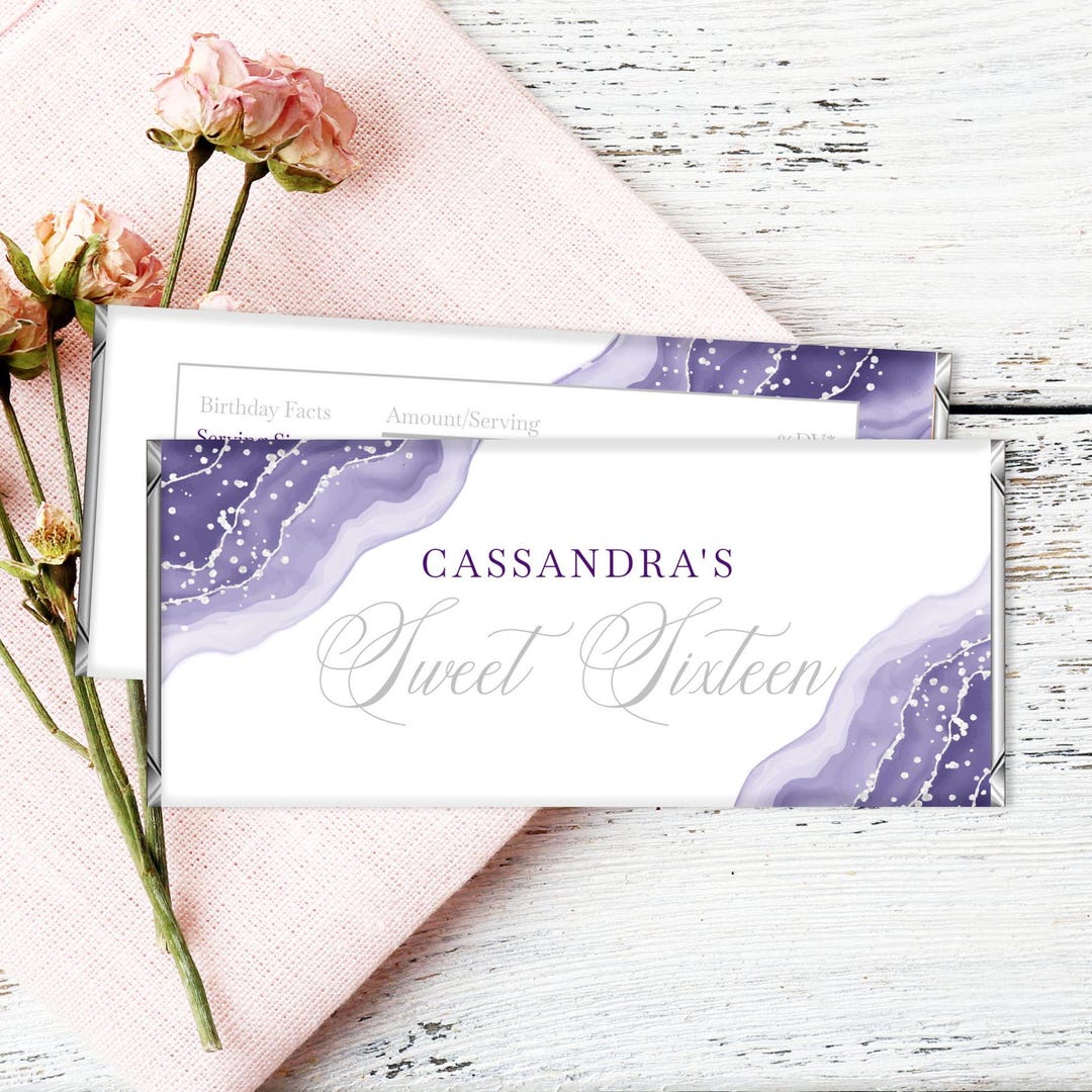 Candy Bar Wrapper Purple and Silver, Editable Silver Purple Chocolate ...