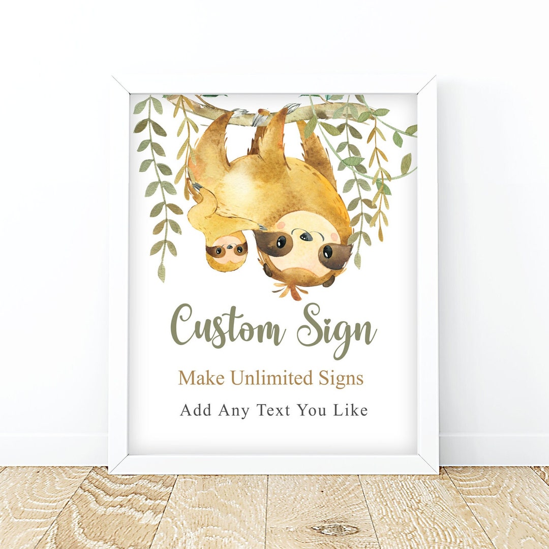 Editable Custom Sloth Baby Shower Sign Decor Party Table Decor - Etsy