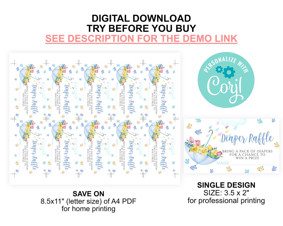 Editable April Showers Invitation Set Blue Umbrella Rain Invite Spring ...