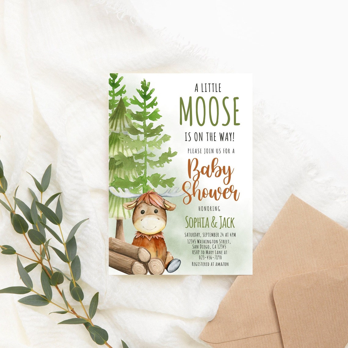 Editable Moose Baby Shower Invitation Cute Moose Baby Shower Party ...