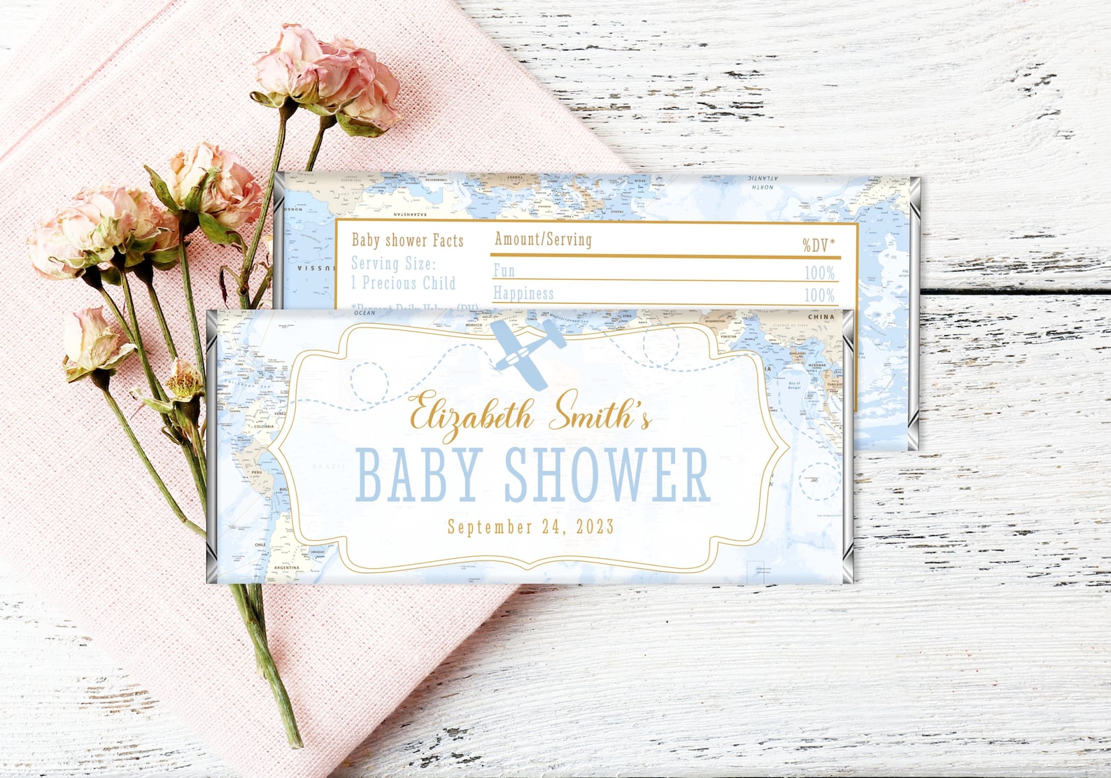 Editable Travel Candy Bar Wrapper Label Blue Map Chocolate Bar Wrapper ...
