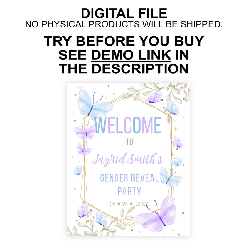 Editable Butterfly Welcome Sign Blue Purple Welcome Sign - Etsy