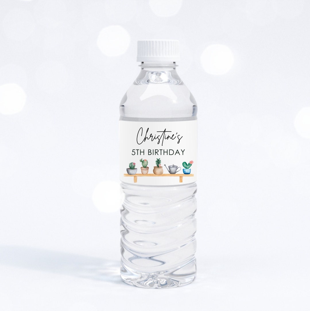 Editable Cactus Water Bottle Label, Succulent Birthday Water Bottle ...