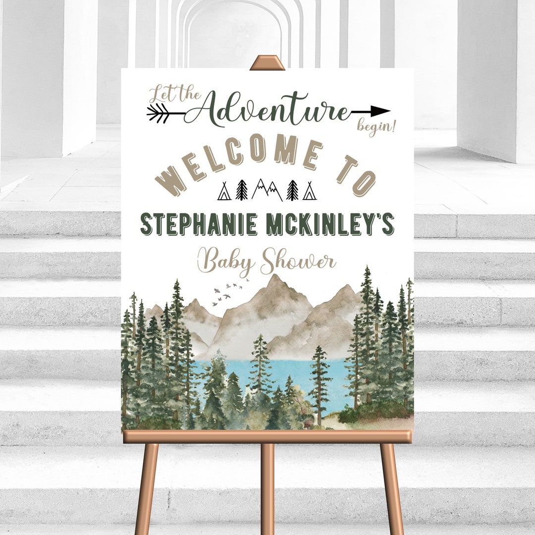 Editable Let the Adventure Begin Welcome Sign Forest Mountain Lake ...