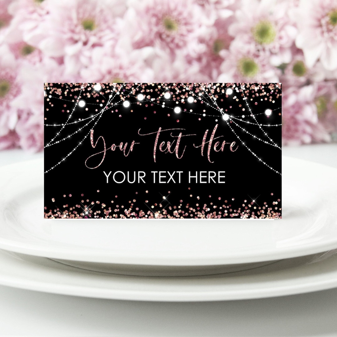 Editable Rose Gold Glitter Black Food Labels Tent Card Food - Etsy