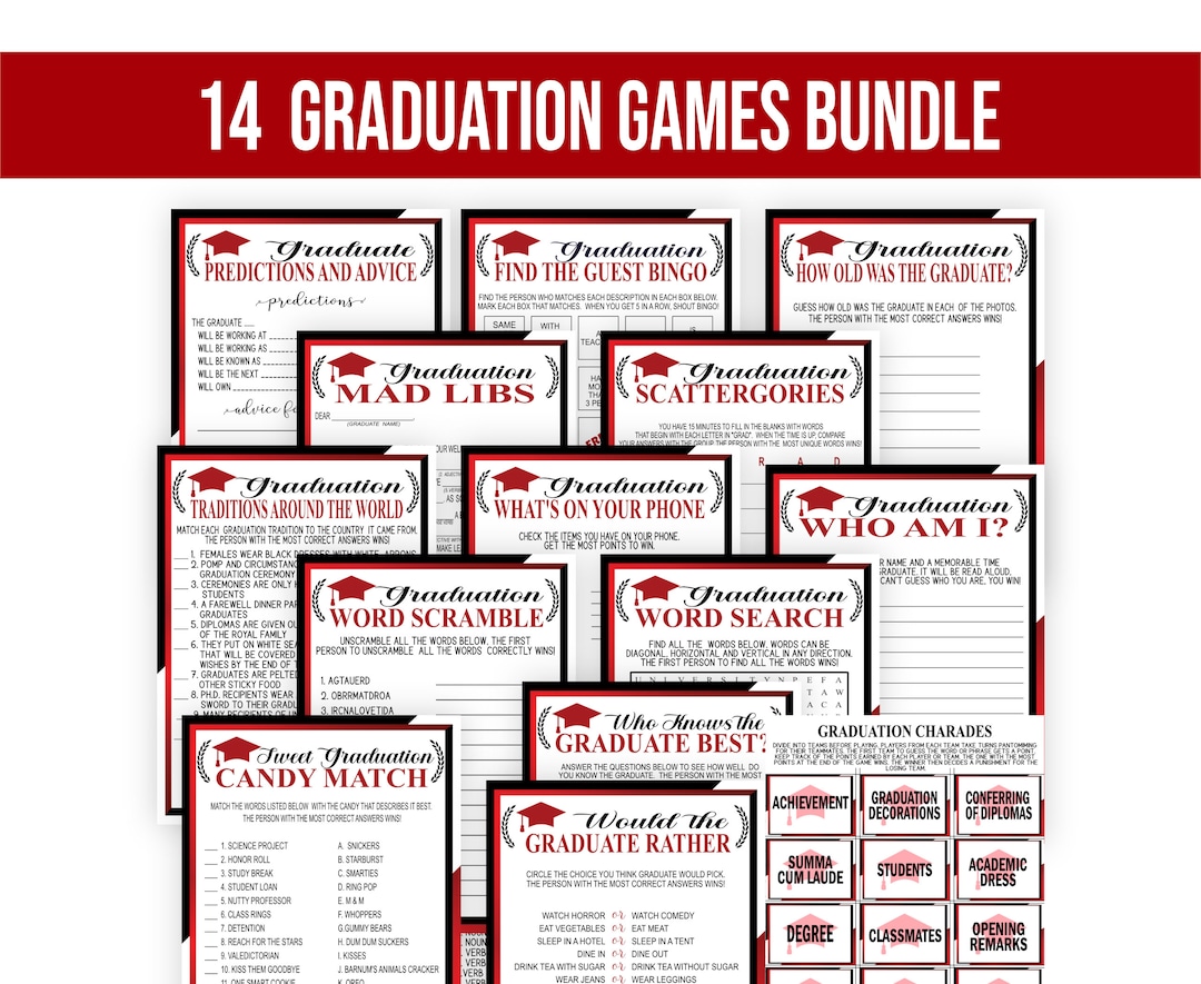 Graduation Party Games Bundle Pack Printable, Red Black , Graduation ...