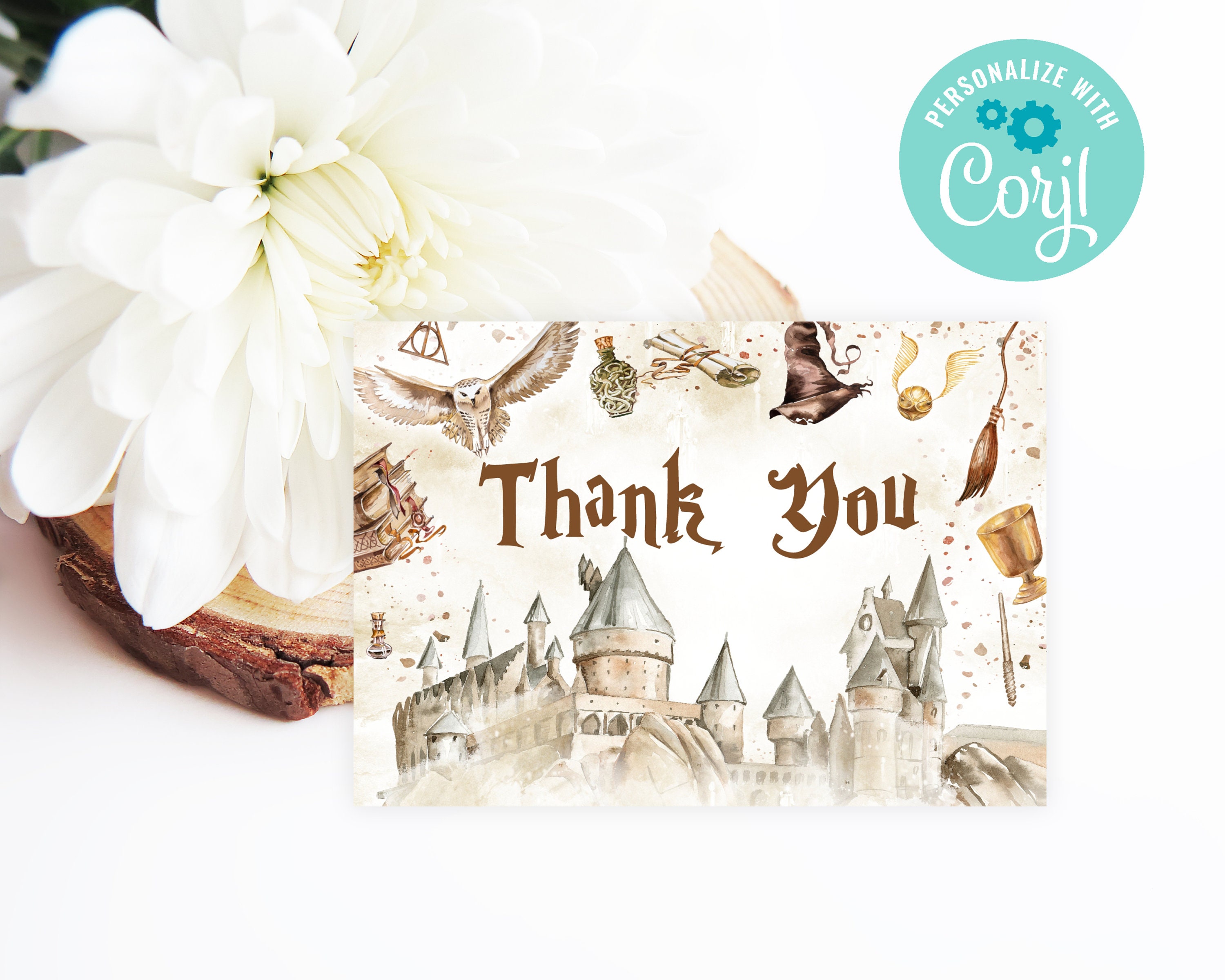 Editable Wizard Thank You Card Printable Wizard Theme Magic - Etsy UK