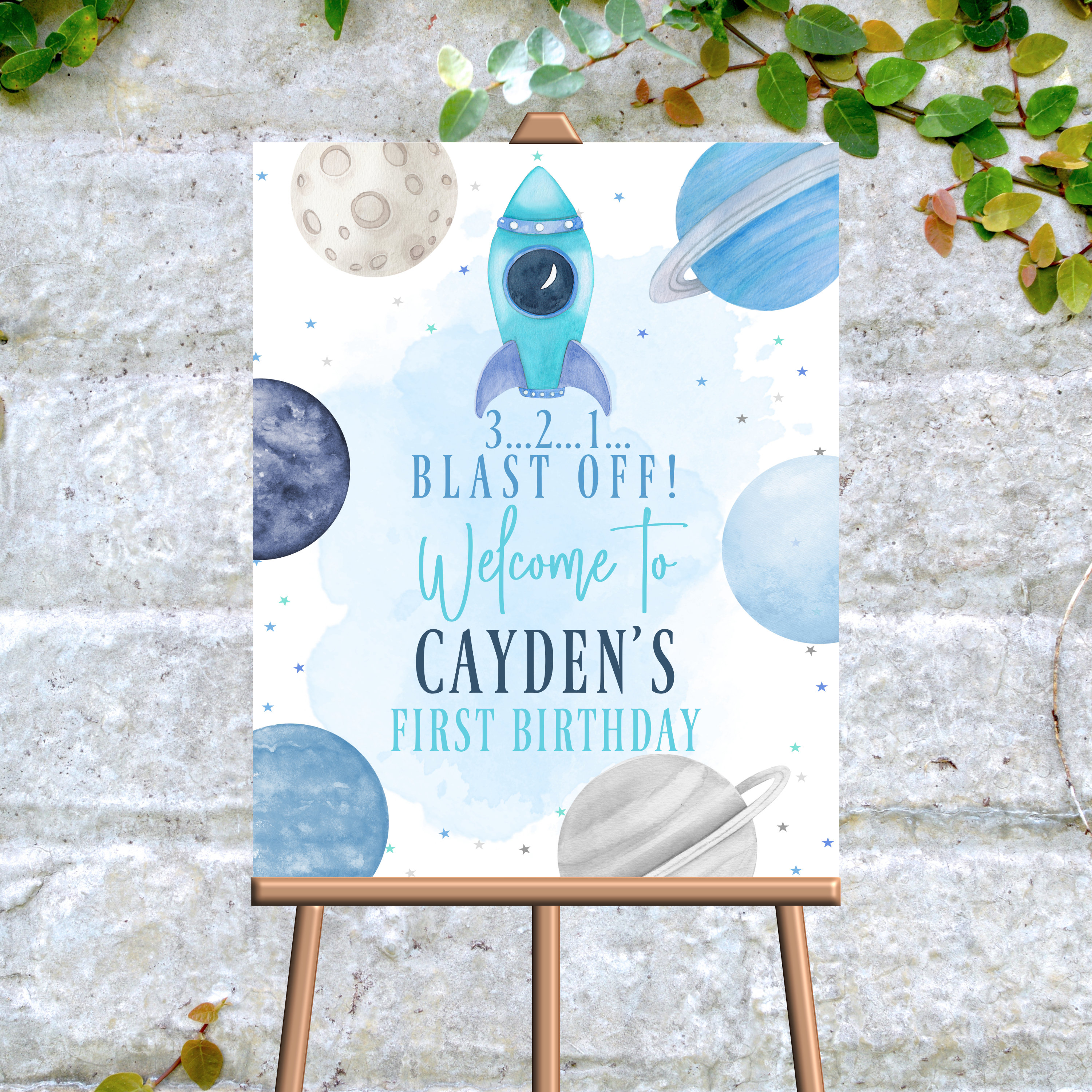 Editable Outer Space Welcome Sign, Galaxy Boy Birthday Party Decor ...