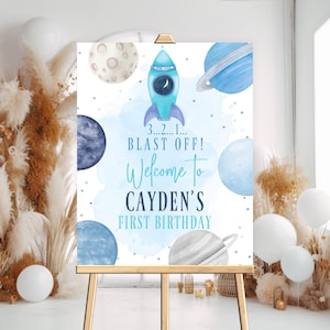 Editable Outer Space Welcome Sign, Galaxy Boy Birthday Party Decor ...