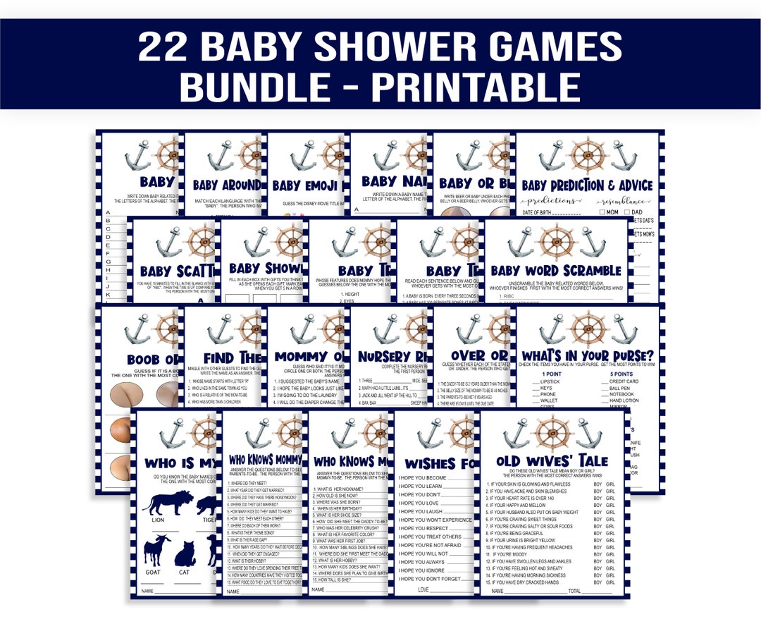Nautical Baby Shower Game Bundle Blue Nautical Shower Games Navy Blue ...
