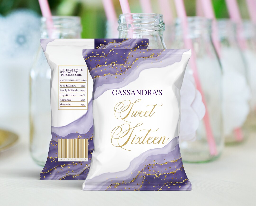Editable Purple and Gold Chip Bag Label PRINTABLE Chip Bag Favor DIY ...