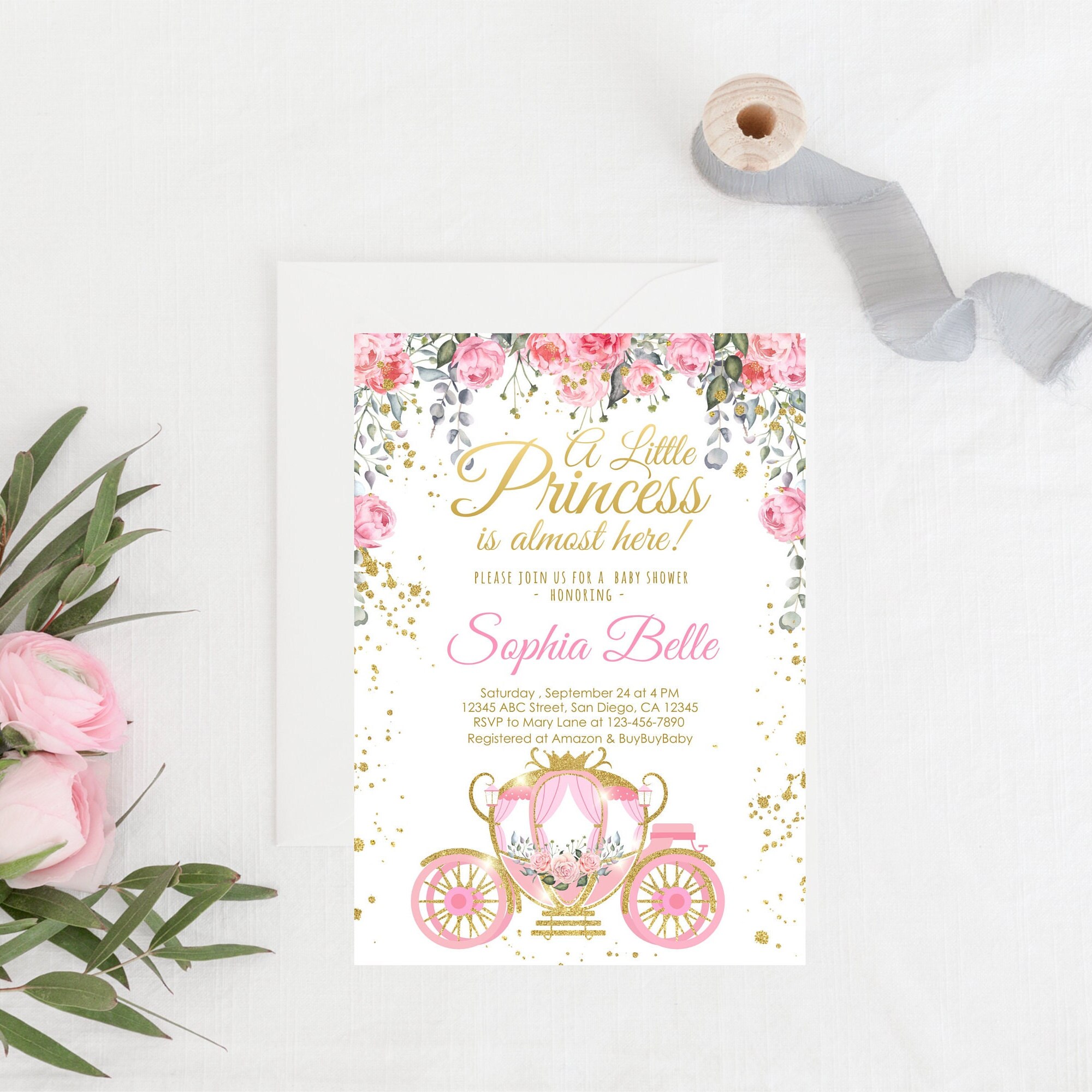 Editable Princess Baby Shower Invitation Princess Carriage - Etsy