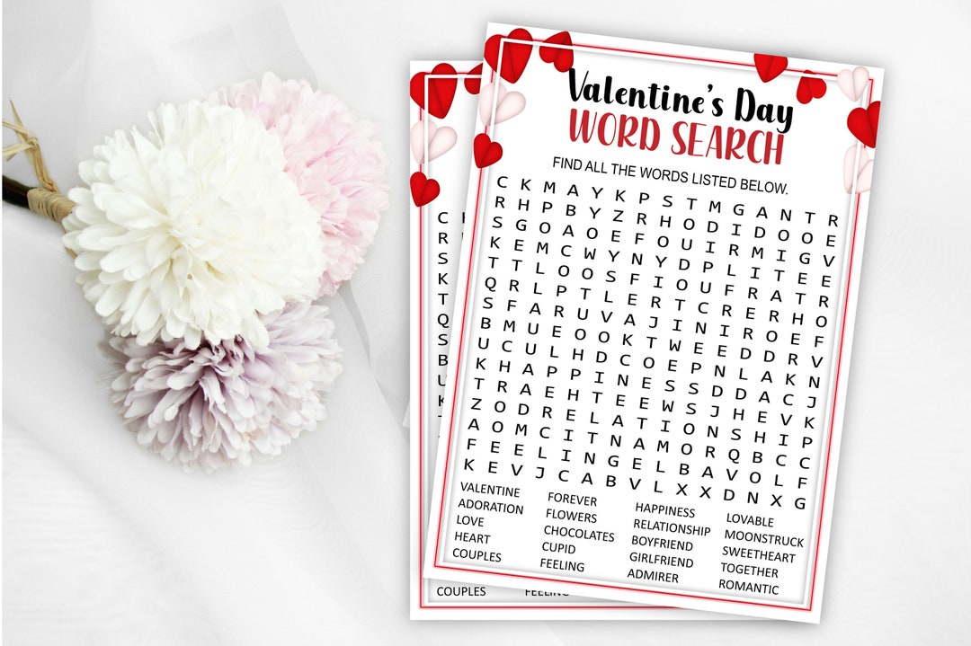 Valentine's Day Word Search Game, Printable Valentine's Day Game, Fun ...