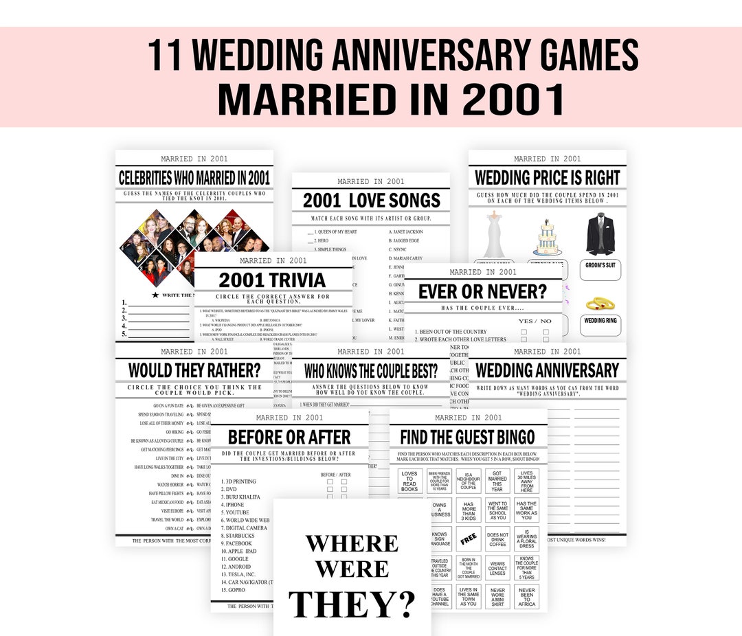 25th Anniversary Games: Married in 2001 Game Bundle (printable Digital ...