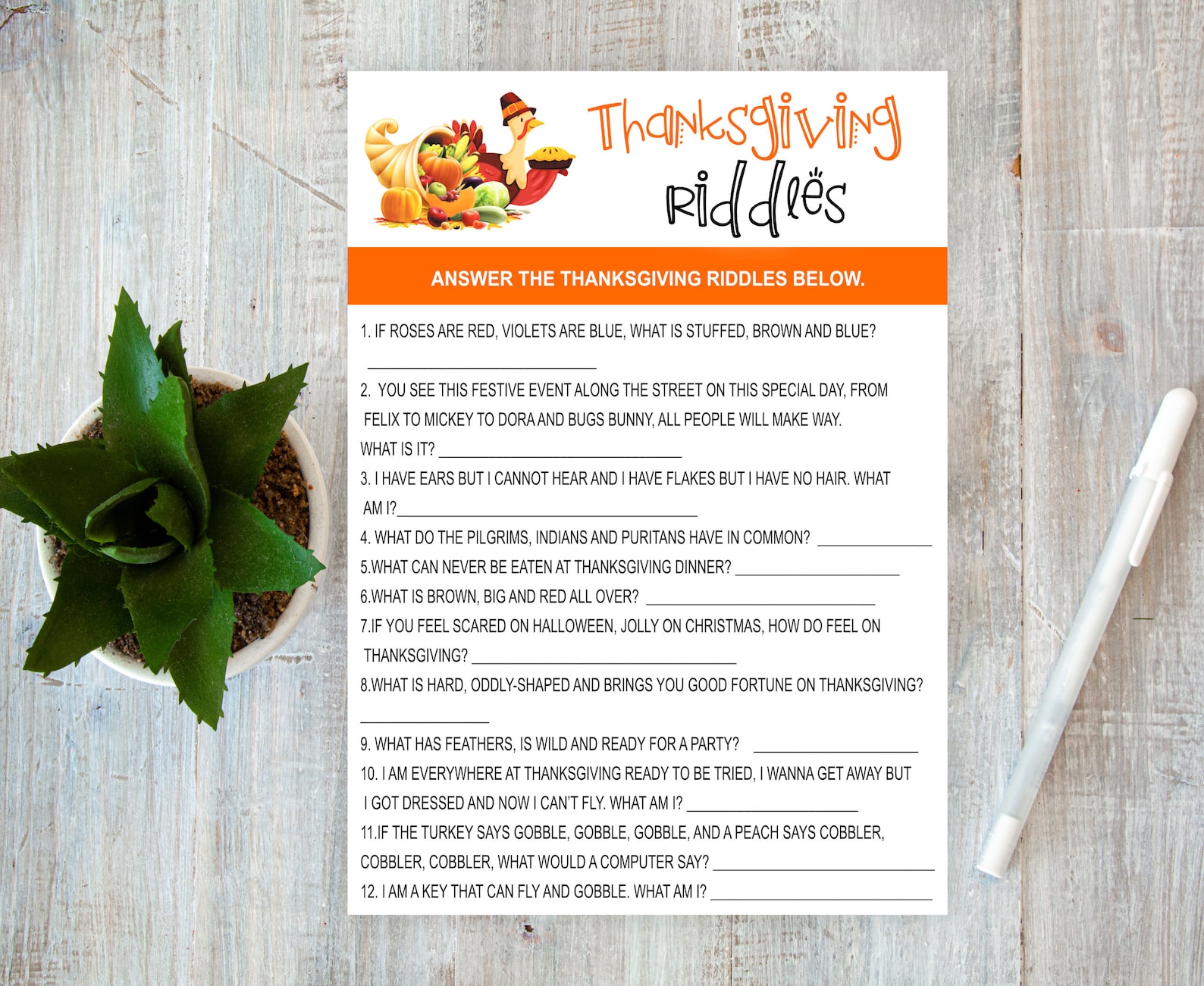 Thanksgiving Riddle Riddle Game Thanksgiving Game Printable - Etsy