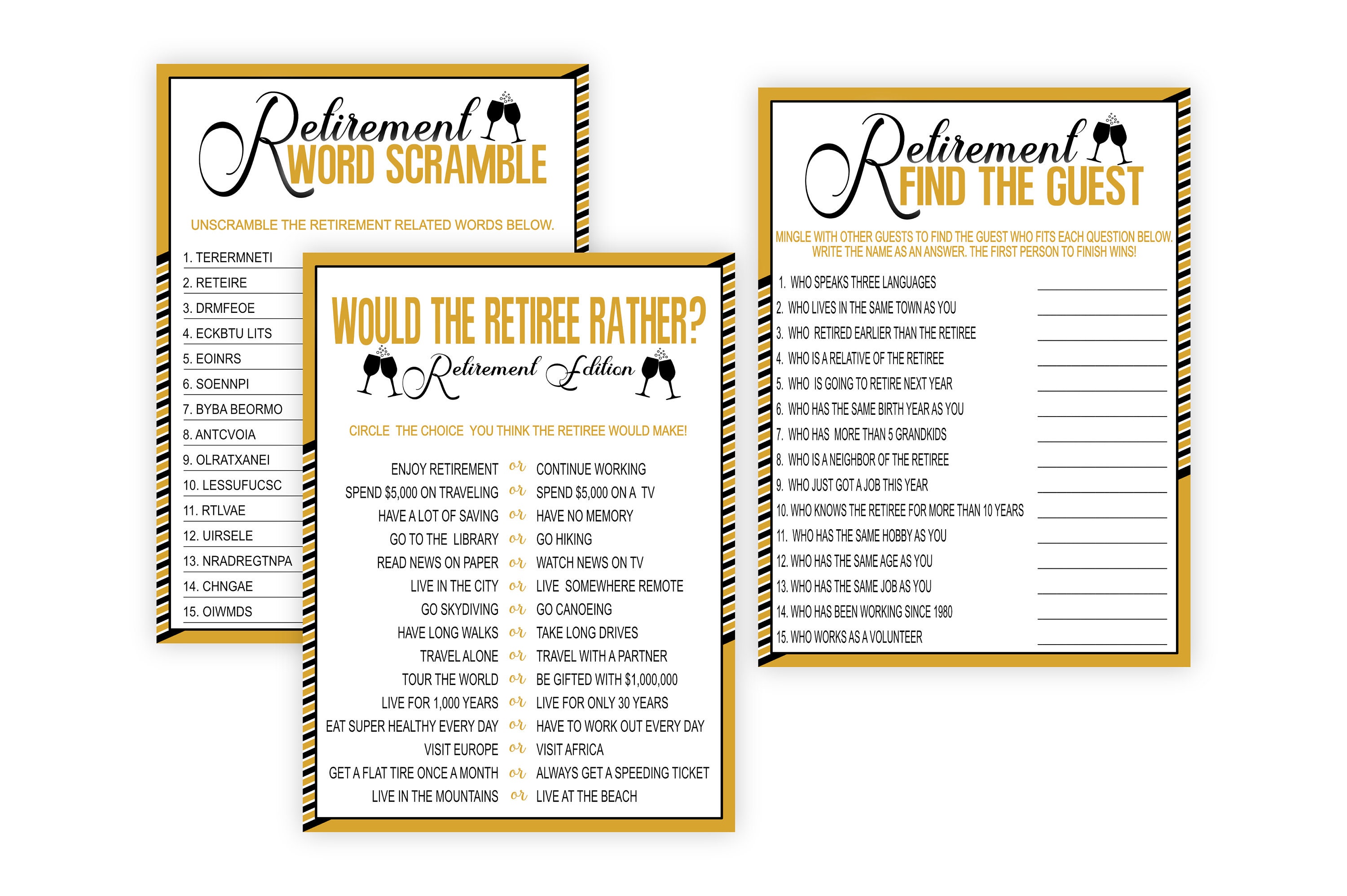Retirement Party Games Printable Retirement Games Bundle - Etsy UK