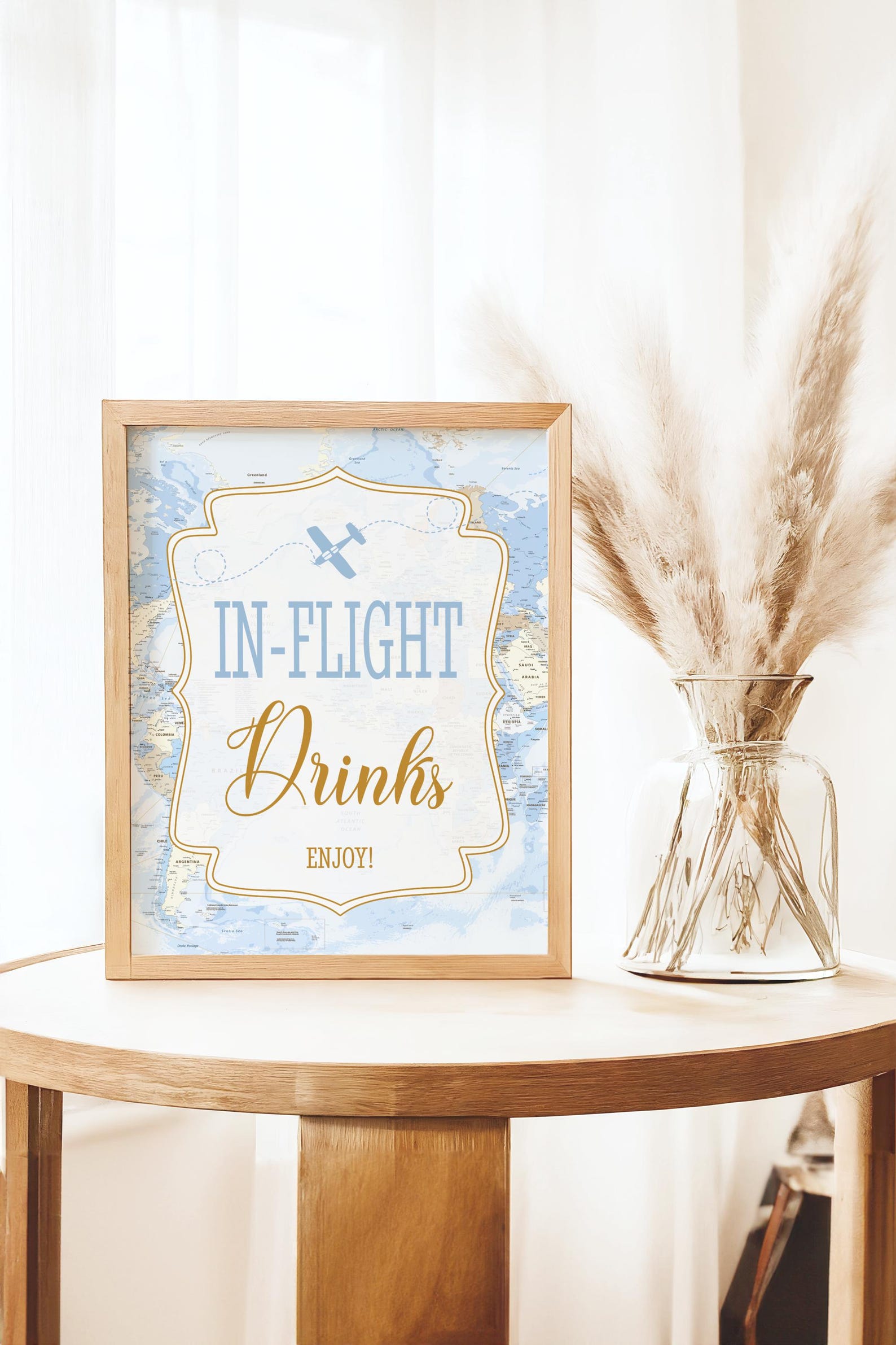 In-flight Drinks Party Sign: Blue Map Travel Theme (digital Download ...
