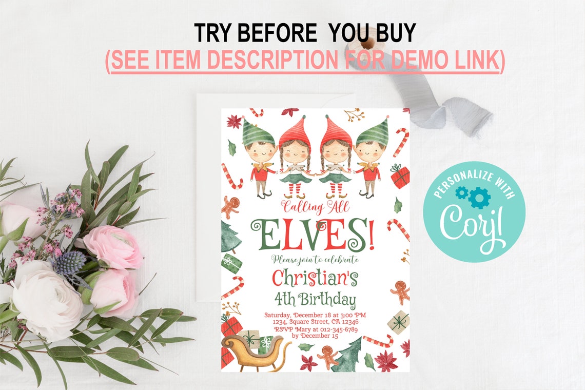 Editable Elf Christmas Birthday Party Invitation Neutral Elf - Etsy