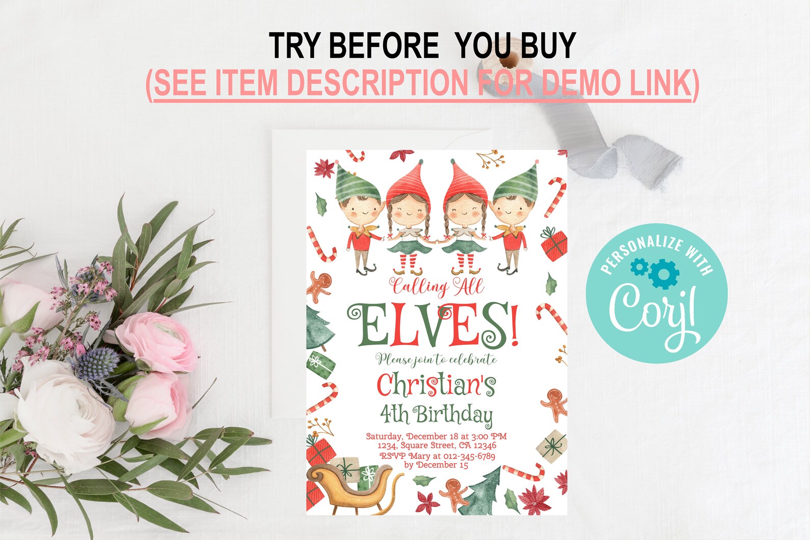 Editable Elf Christmas Birthday Party Invitation Neutral Elf - Etsy