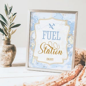 Fuel Station Sign Blue Travel Baby Shower Party Sign Table Decor Drinks ...