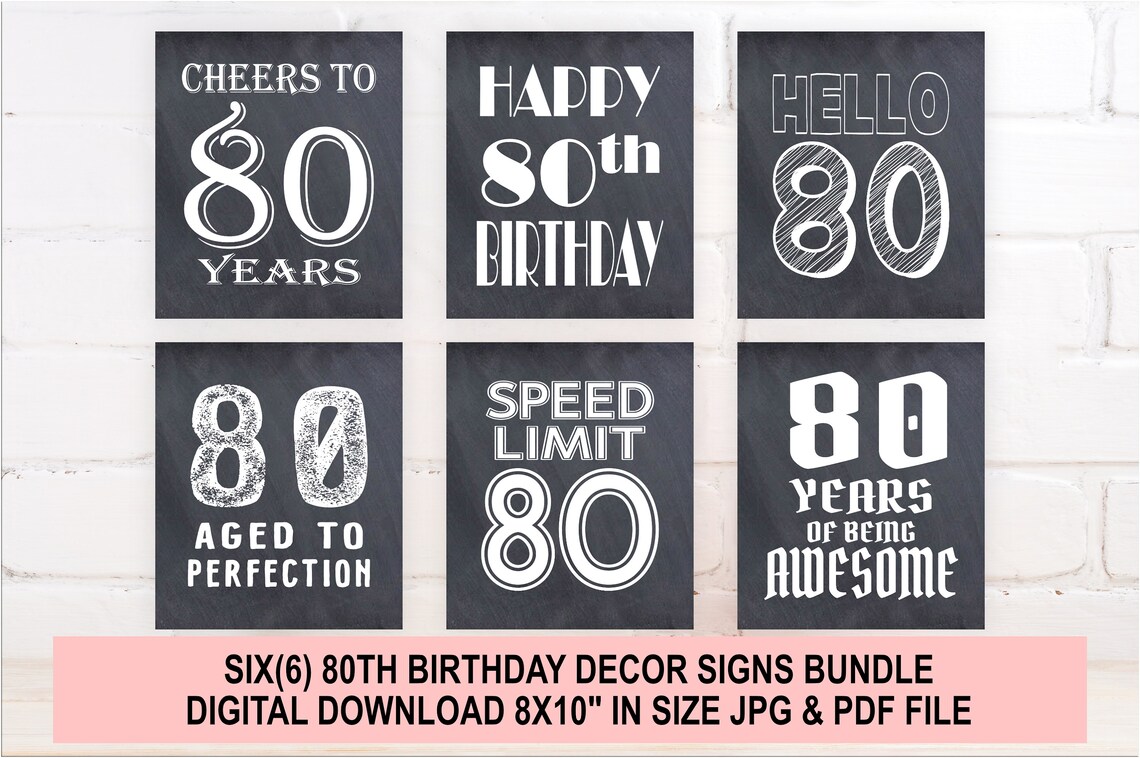 80th Birthday Signs Bundle Birthday Party Decoration 80th | Etsy