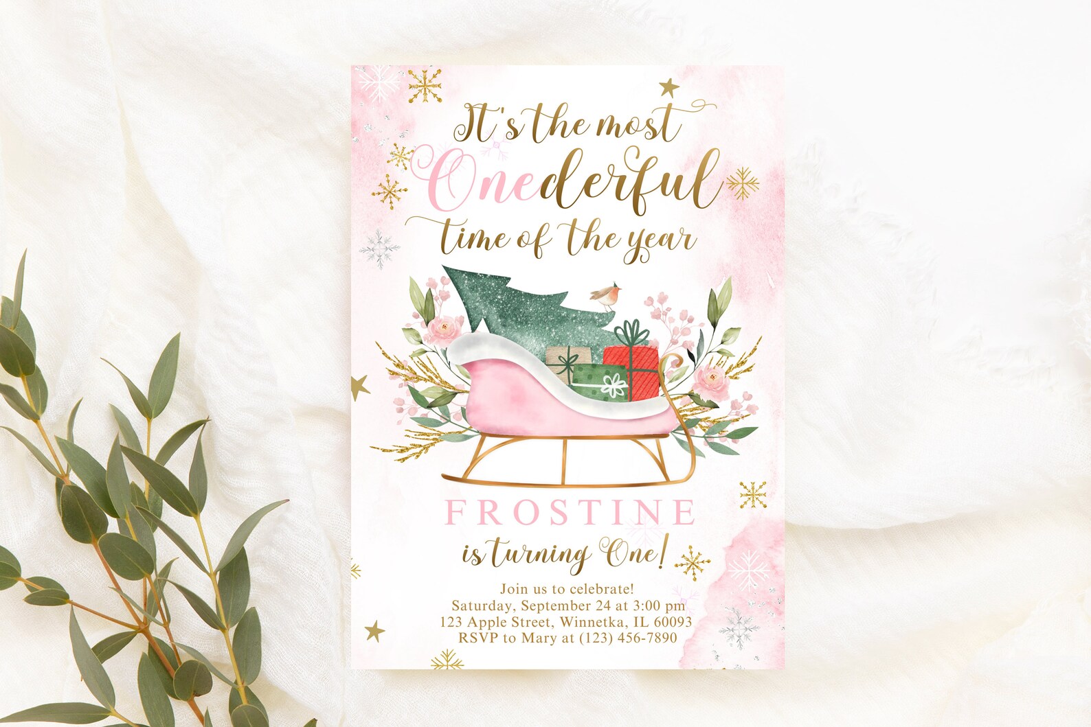 Editable Winter 1st Birthday Invitation Most Onederful Time of the Year ...