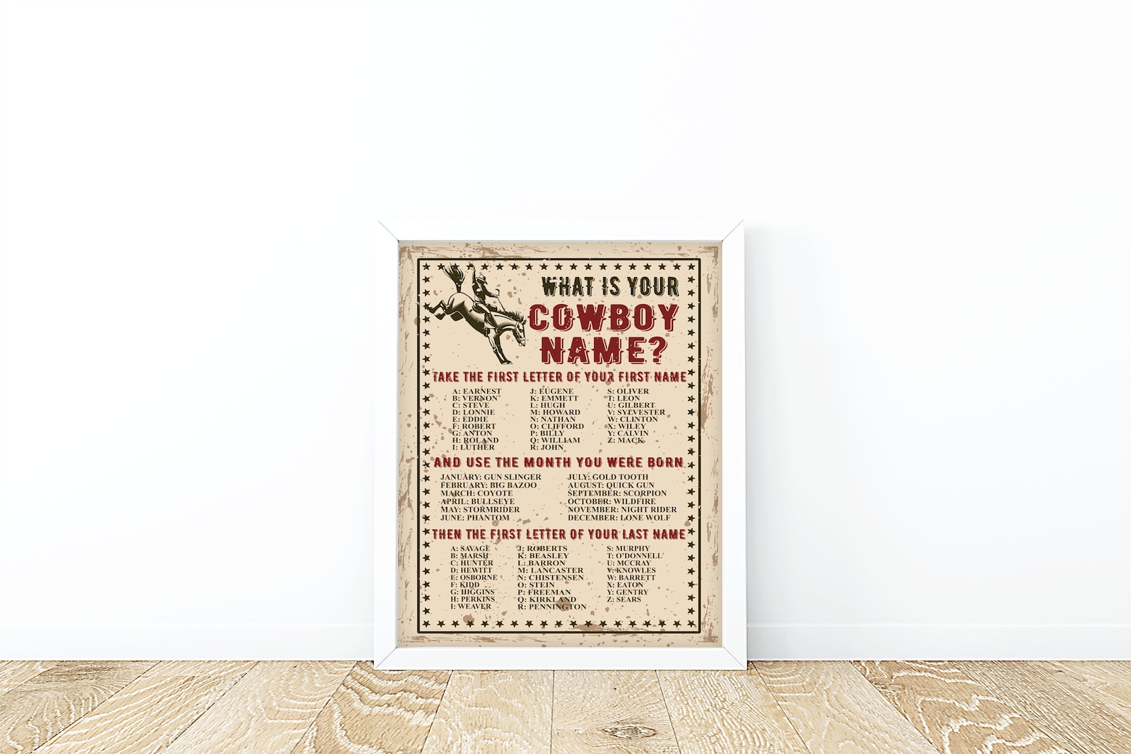 Cowboy Name Board Sign What is Your Cowboy Name Card Birthday Party ...