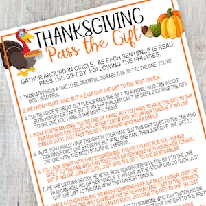 Thanksgiving Game Printable, Thanksgiving Pass the Gift, Thanksgiving ...