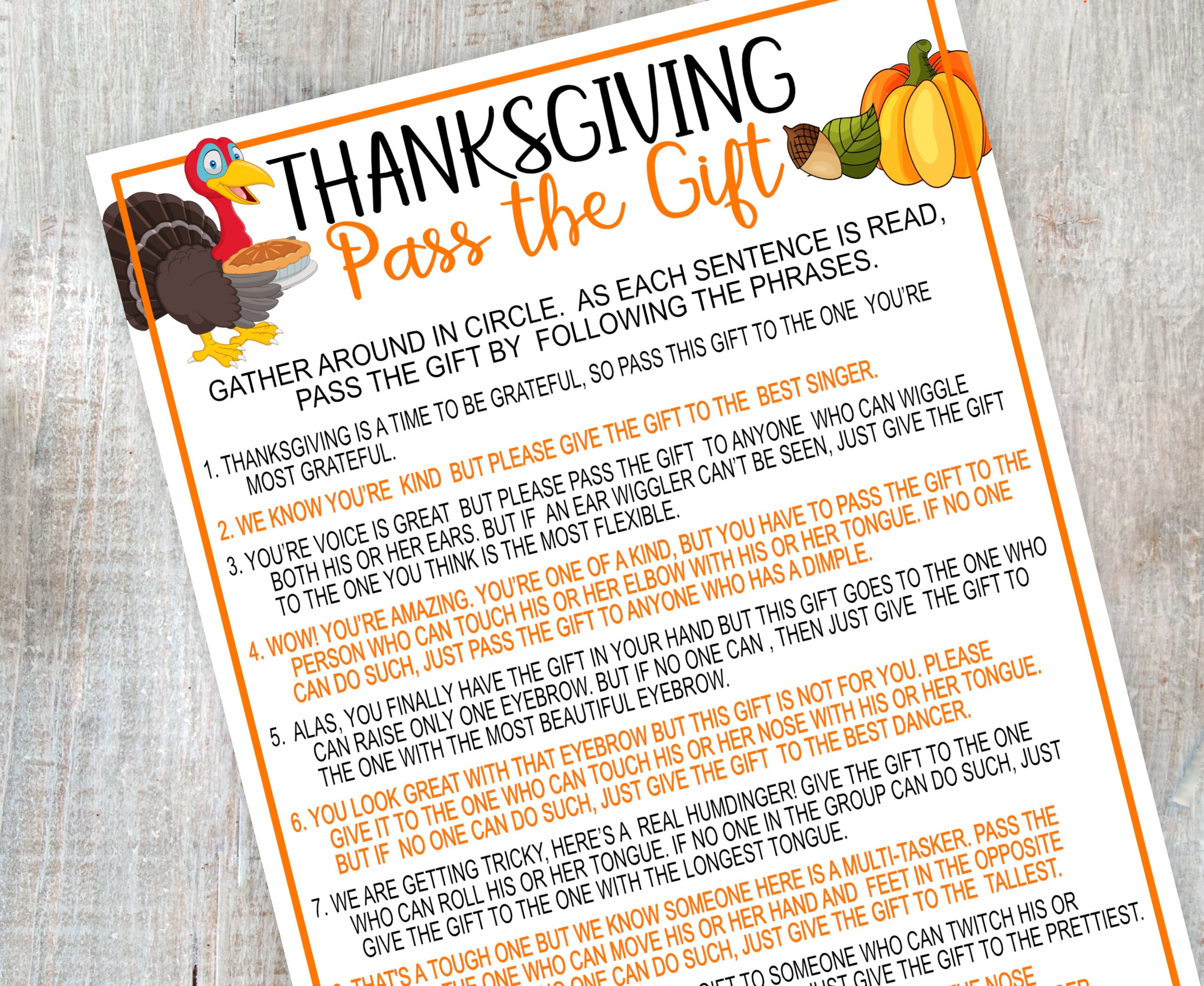 Thanksgiving Game Printable Thanksgiving Pass the Gift - Etsy