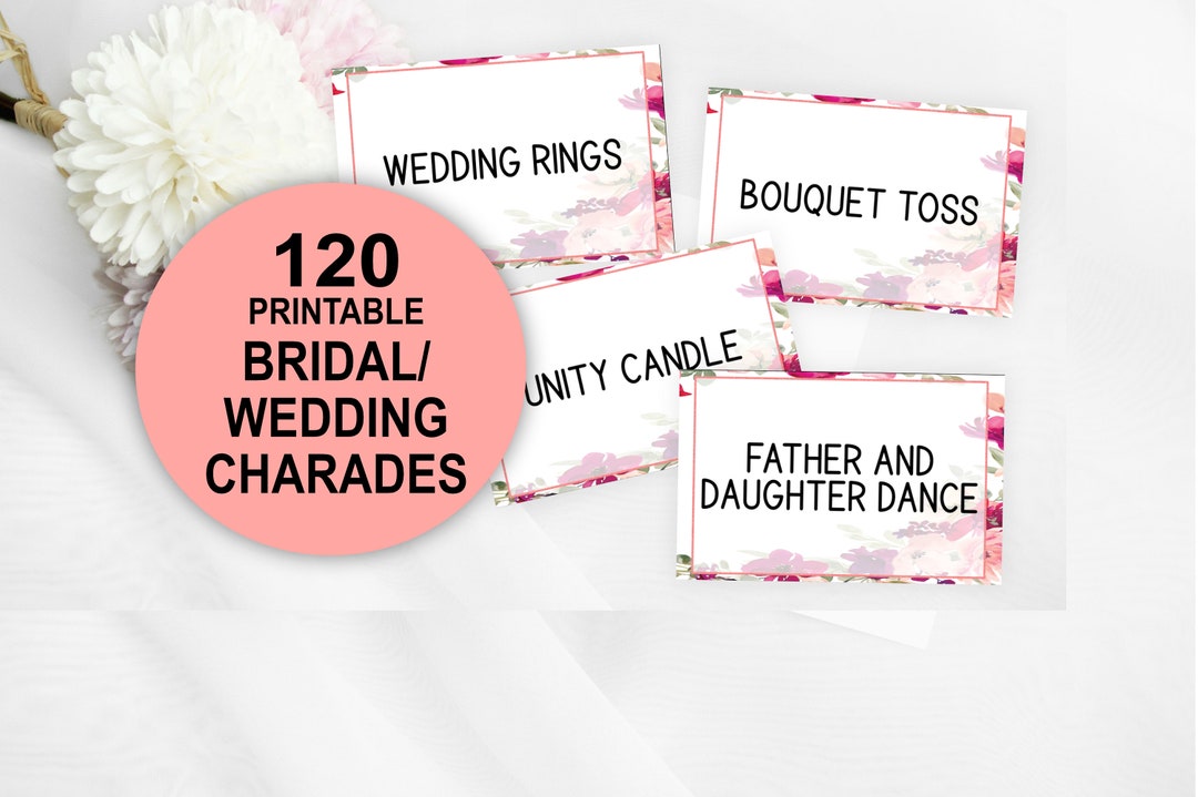 Bridal Shower Charades Wedding Charades Bridal Pink Purple Burgundy ...