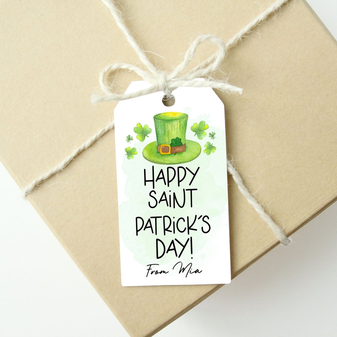 Editable Happy St. Patrick's Day Gift Tag Template Green Hat Favor Tags ...