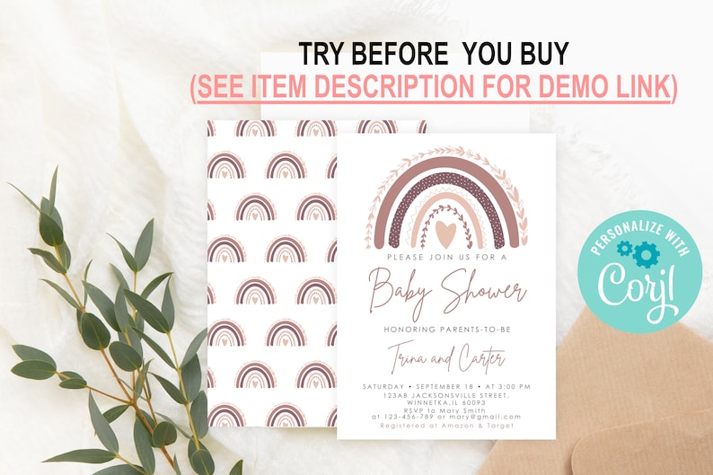 Editable Boho Rainbow Baby Shower Invitation Gender Neutral - Etsy
