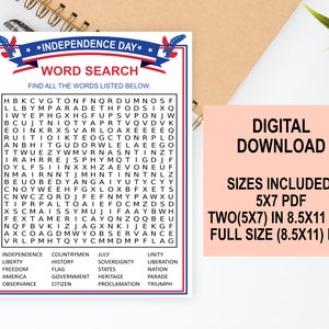 Independence Day Word Search Game, United States, Fourth of July, Fun ...