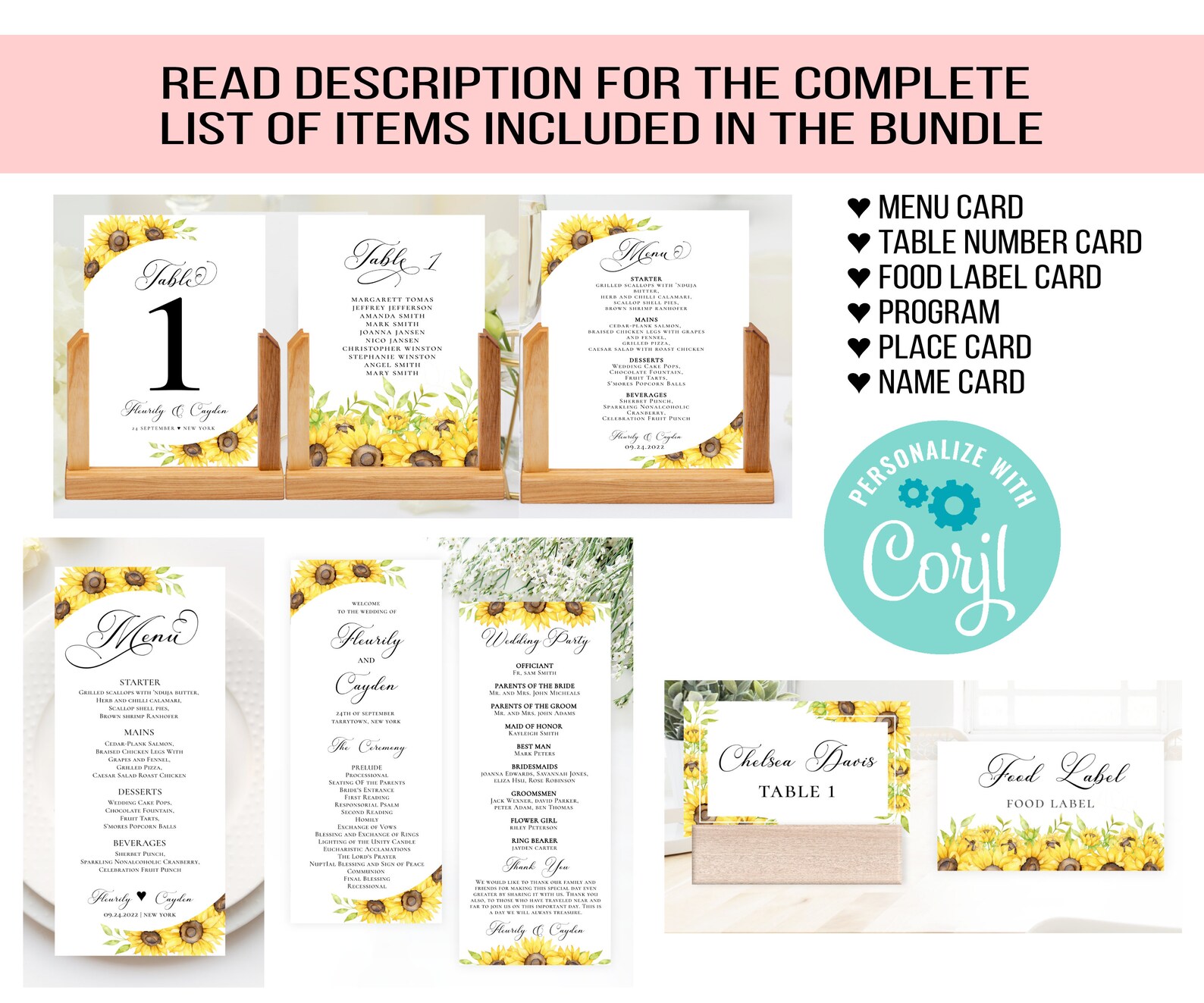 Editable Sunflower Wedding Bundle Template DIY Printable - Etsy