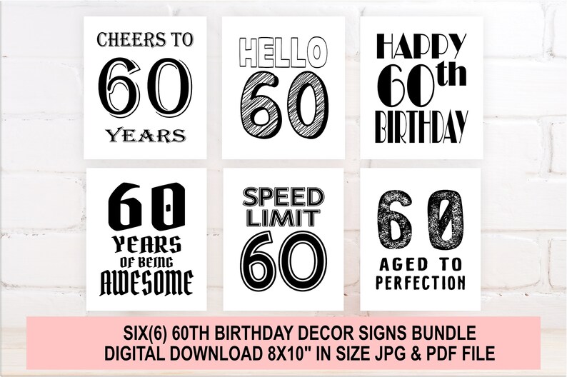 60th Birthday Signs Bundle Birthday Party Decorations 60th | Etsy