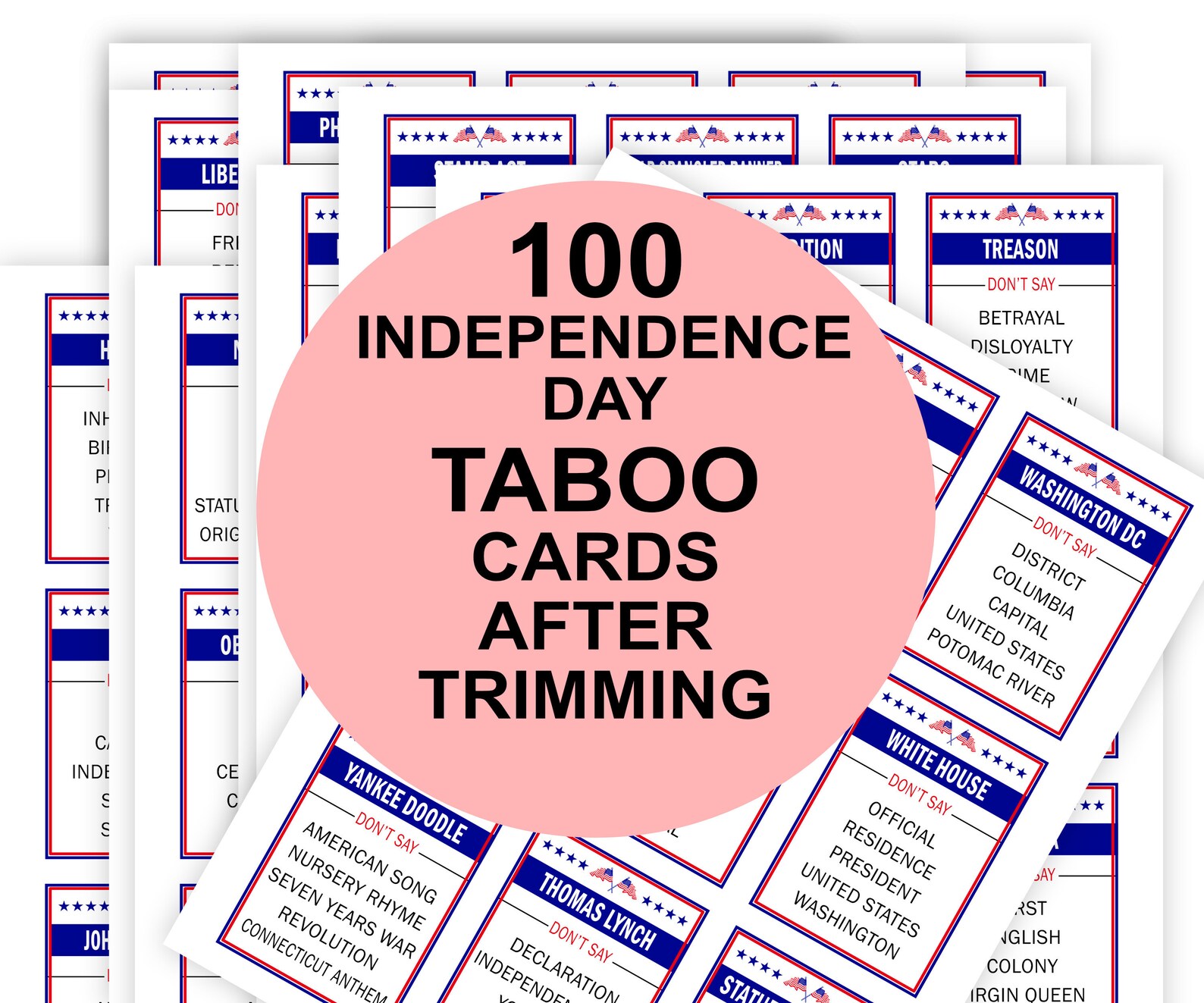 Independence Day Taboo Card Game Group Game family - Etsy