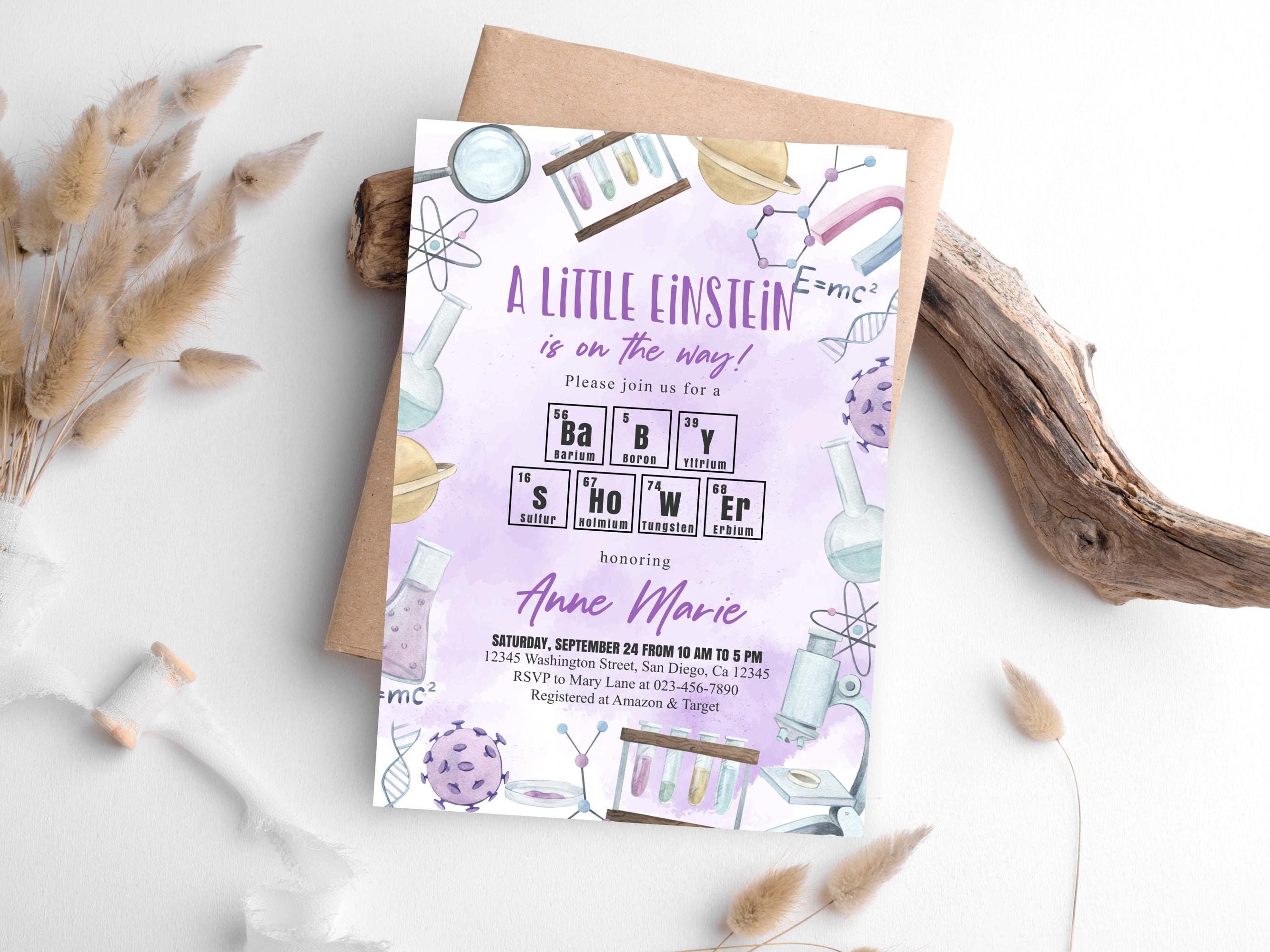 Editable Science Baby Shower Invitation: Purple Lab Theme (digital ...
