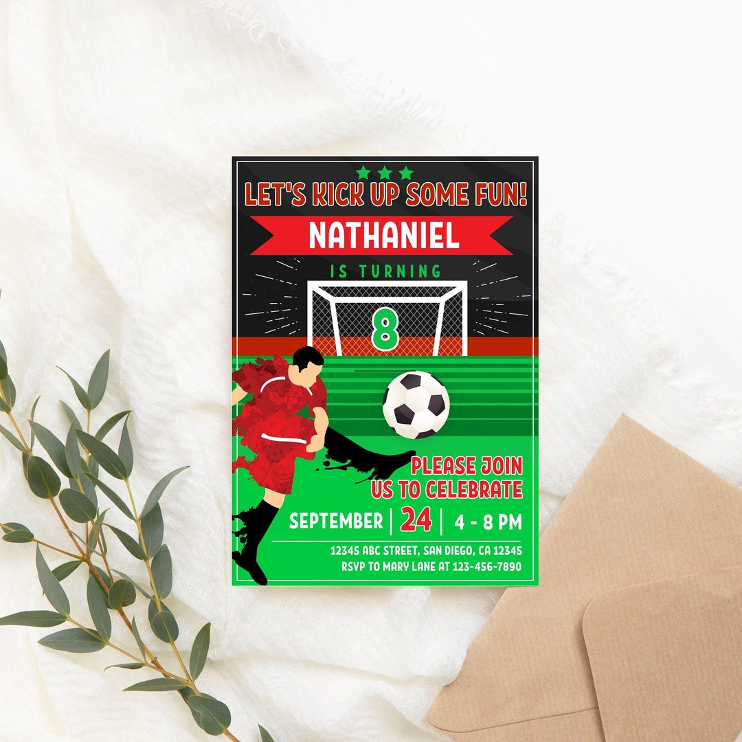 Editable Soccer Birthday Invitation Soccer Party Invitation Sports