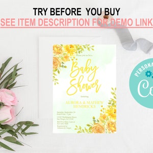 Editable Yellow Baby Shower Invitation Yellow Flower Baby - Etsy