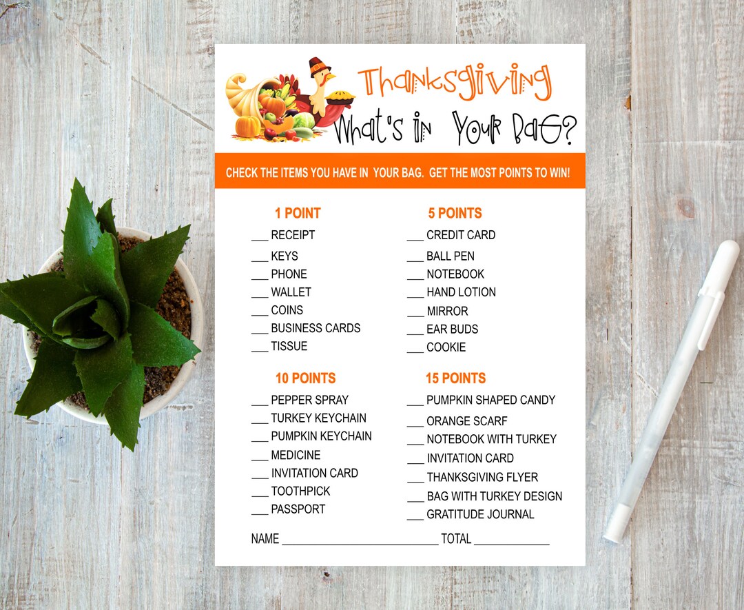 Thanksgiving What's in Your Bag, Thanksgiving Game, Thanksgiving Day ...