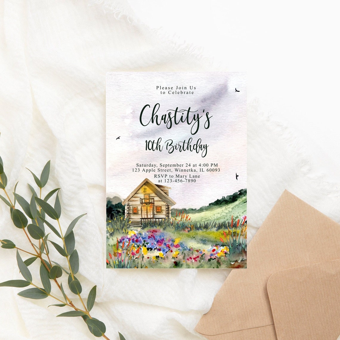 Editable Cottage Invitation Cottage Birthday Party Invite Landscape ...