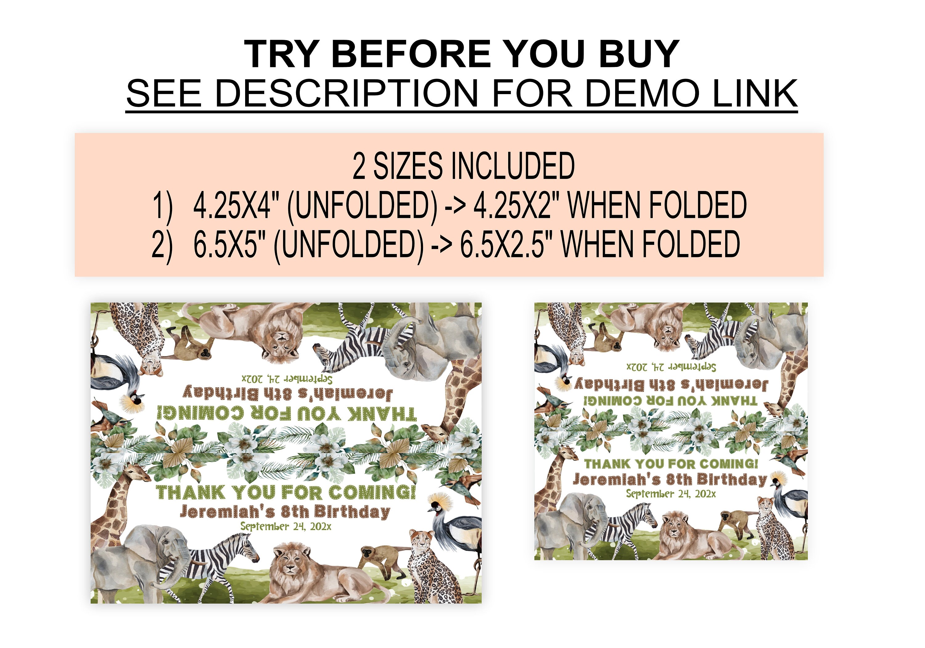 Editable Jungle Treat Bag Topper Label Wild Animals Baby - Etsy