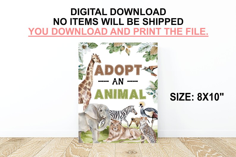 Adopt an Animal Sign Table Decor Birthday Party Sign Baby - Etsy