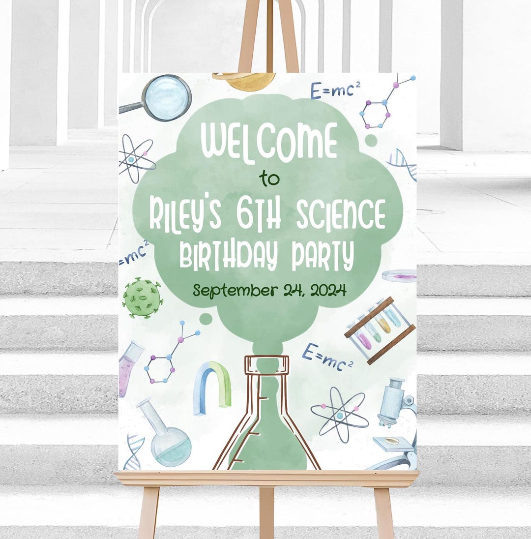 Editable Science Welcome Sign, Green Science Birthday Party Welcome ...