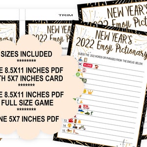2022 New Year's Emoji Pictionary Game 2022 Words Printable Emoji ...