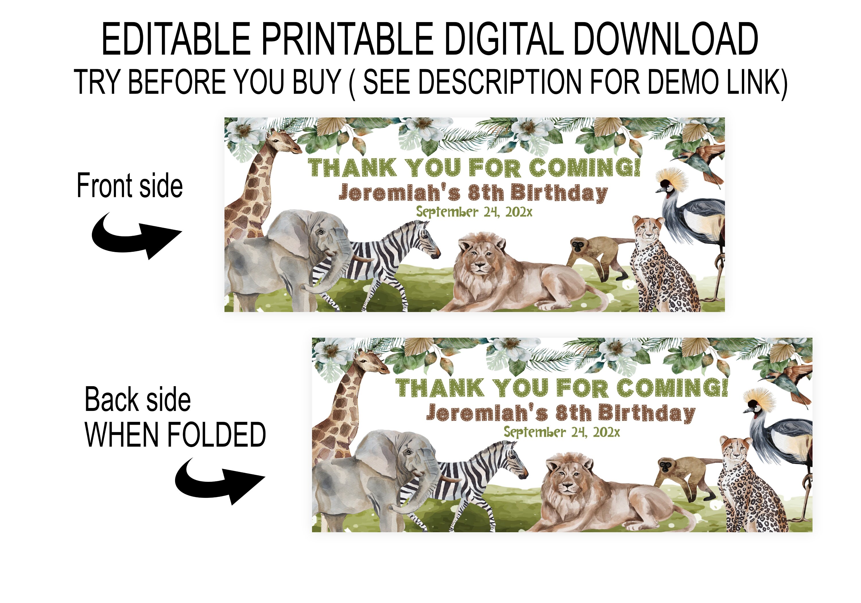 Editable Jungle Treat Bag Topper Label Wild Animals Baby - Etsy