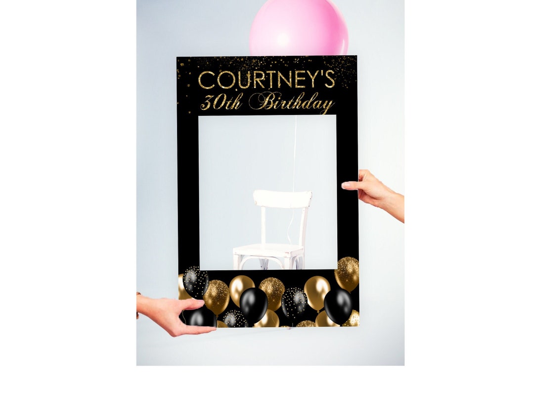 Editable Gold Black Photo Booth Frame, Sweet Sixteen Balloons Black ...